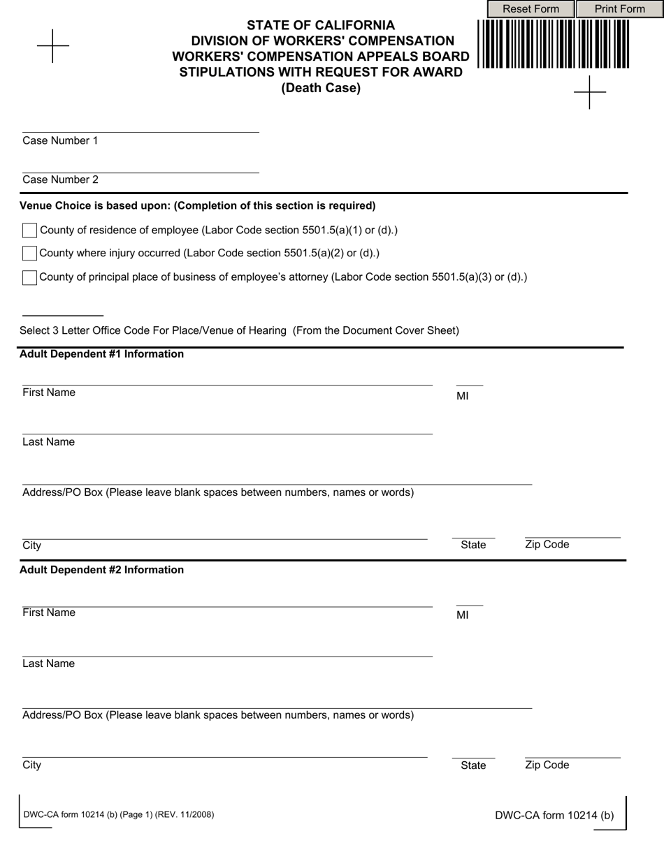 DWC-CA Form 10214(B) - Fill Out, Sign Online and Download Fillable PDF ...