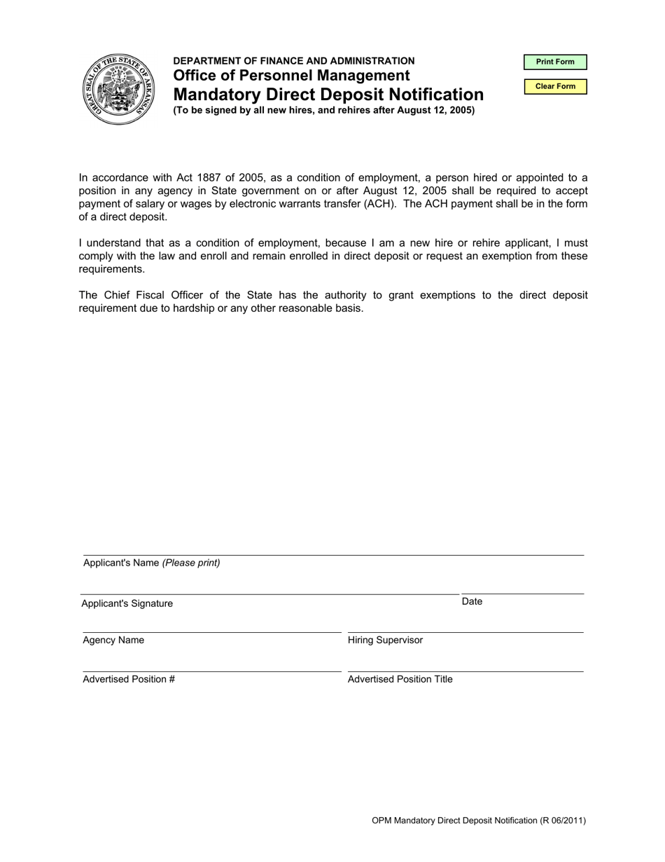 Arkansas Mandatory Direct Deposit Notification - Fill Out, Sign Online ...
