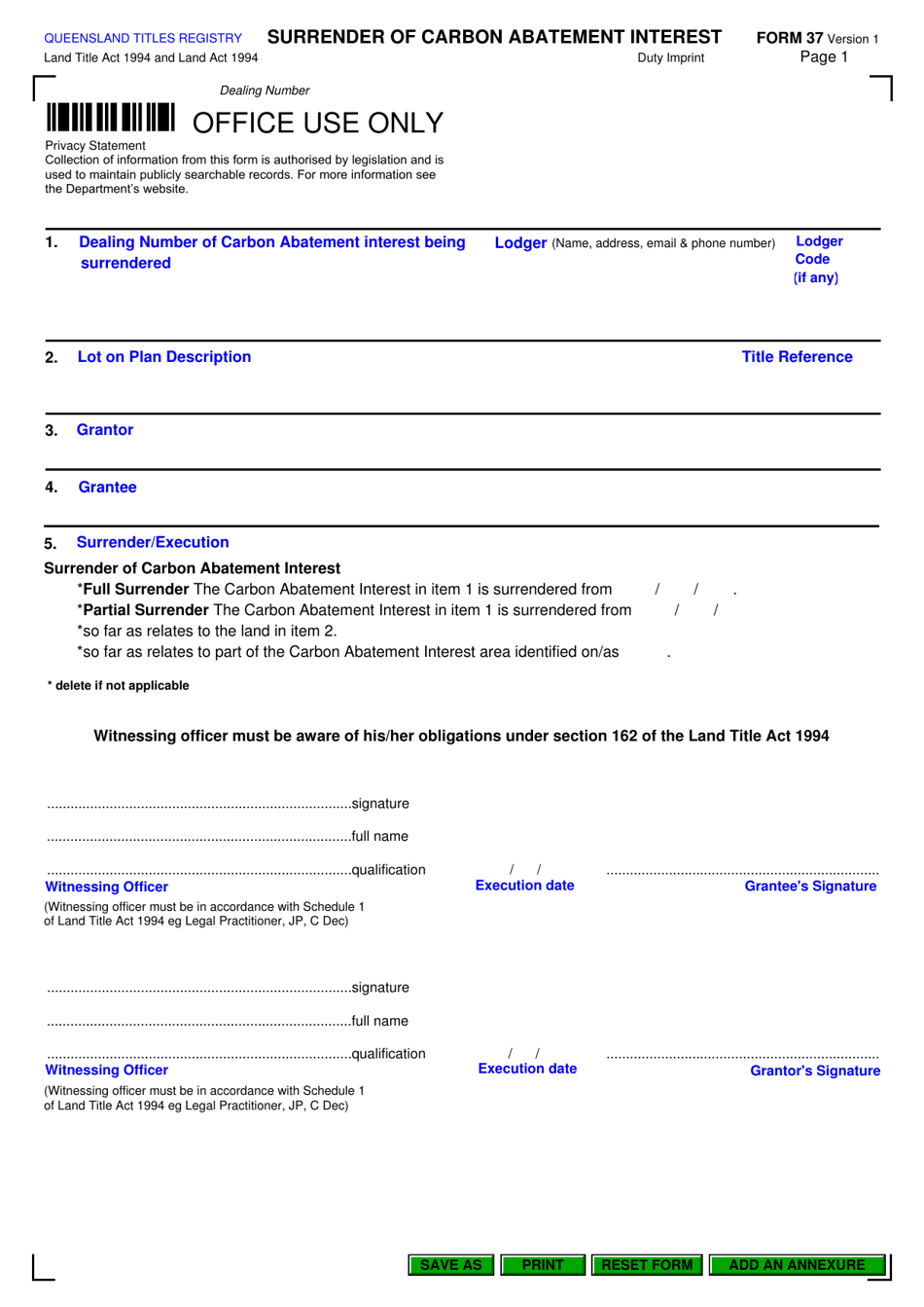 Form 37 - Fill Out, Sign Online and Download Fillable PDF, Queensland ...