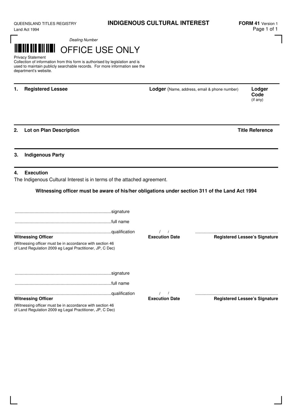 Form 41 - Fill Out, Sign Online and Download Fillable PDF, Queensland ...