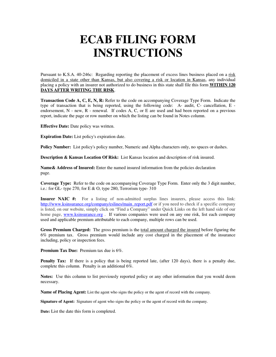 Form ECAB - Fill Out, Sign Online and Download Fillable PDF, Kansas ...