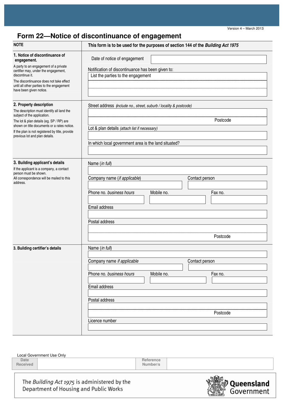 Form 22 - Fill Out, Sign Online and Download Printable PDF, Queensland ...