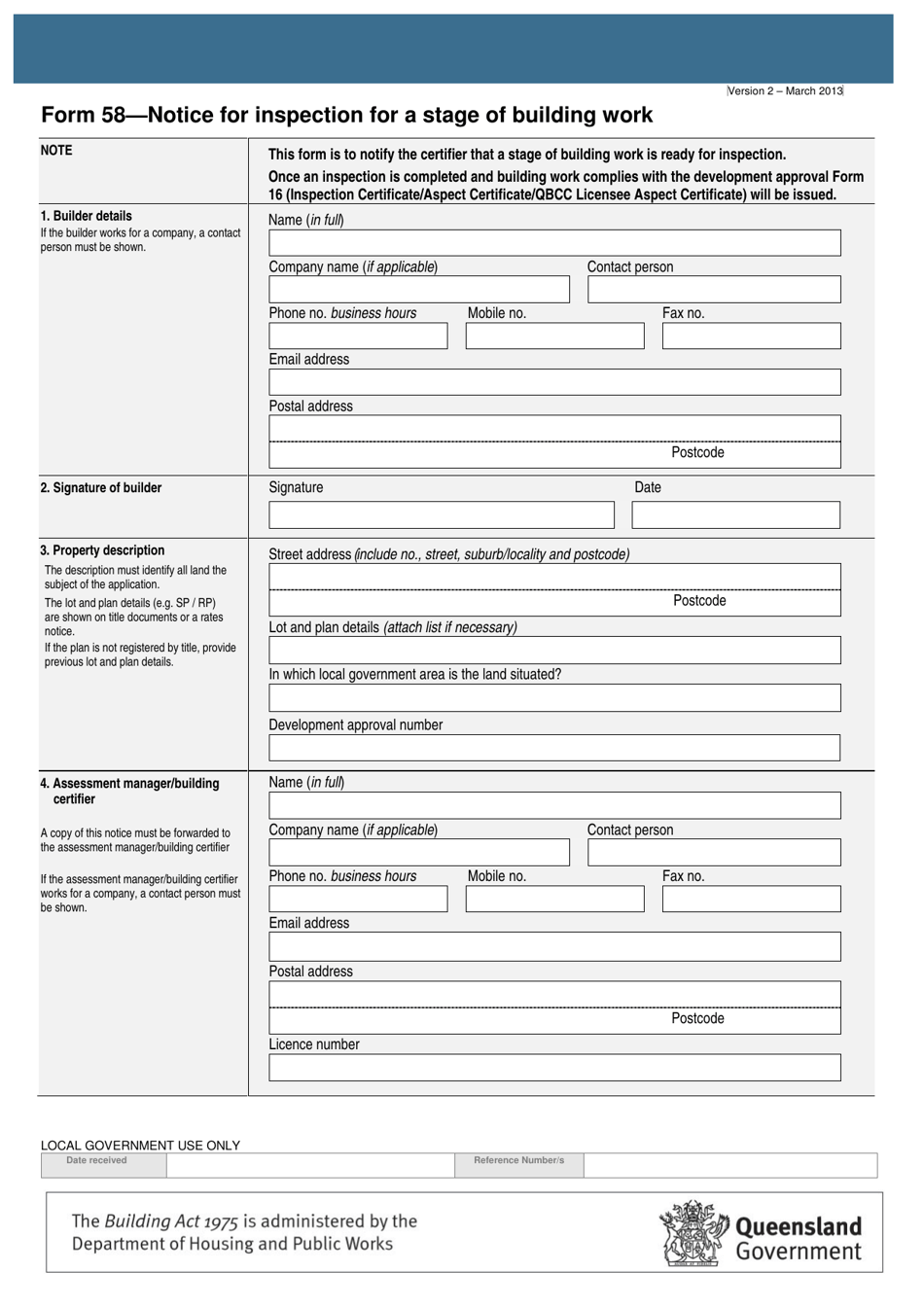 Form 58 - Fill Out, Sign Online and Download Printable PDF, Queensland ...