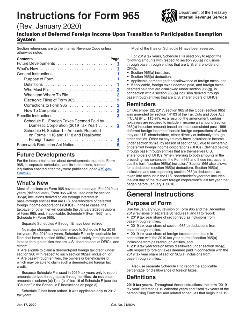 Download Instructions for IRS Form 965 Inclusion of Deferred Foreign ...