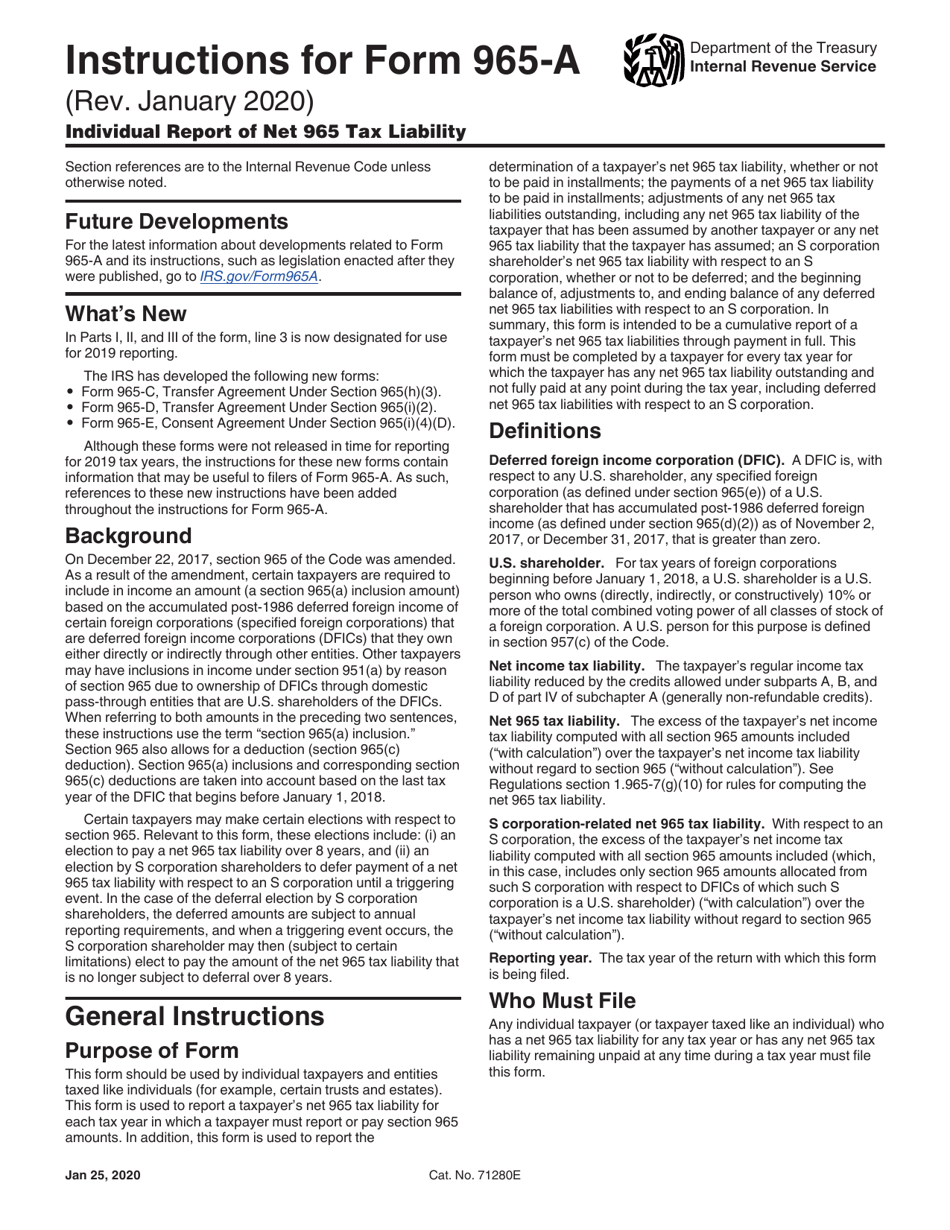 Download Instructions for IRS Form 965-A Individual Report of Net 965 ...
