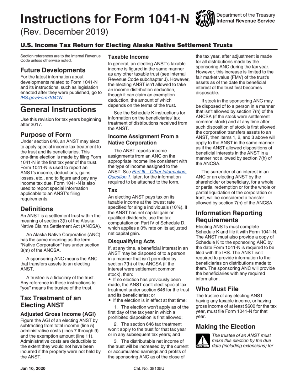 Download Instructions for IRS Form 1041-N U.S. Income Tax Return for ...