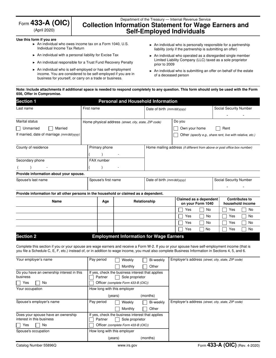 Form 433-A (OIC) - Fill Out, Sign Online and Download Fillable PDF ...