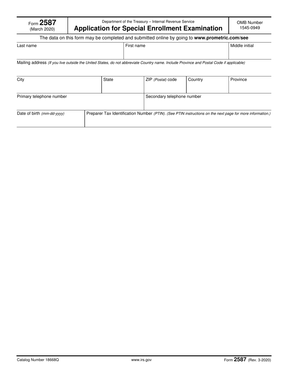IRS Form 2587 Download Fillable PDF or Fill Online Application for ...