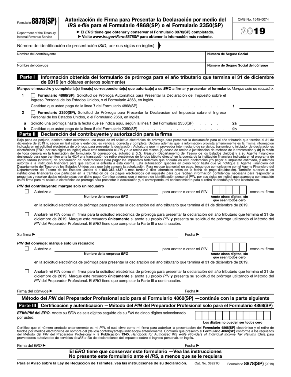 IRS Formulario 8878(SP) Download Fillable PDF or Fill Online ...
