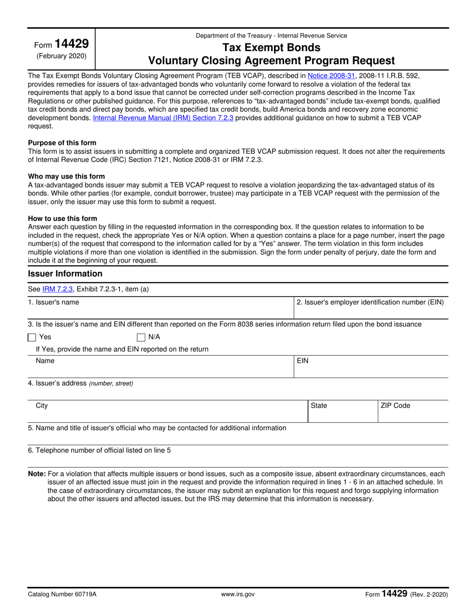 IRS Form 14429 Download Fillable PDF or Fill Online Tax Exempt Bonds ...