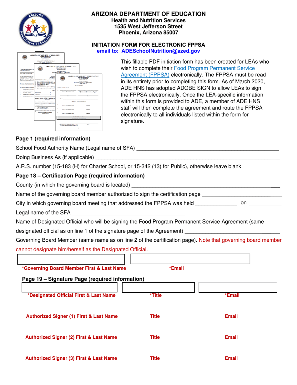 Arizona Initiation Form for Electronic Fppsa - Fill Out, Sign Online ...
