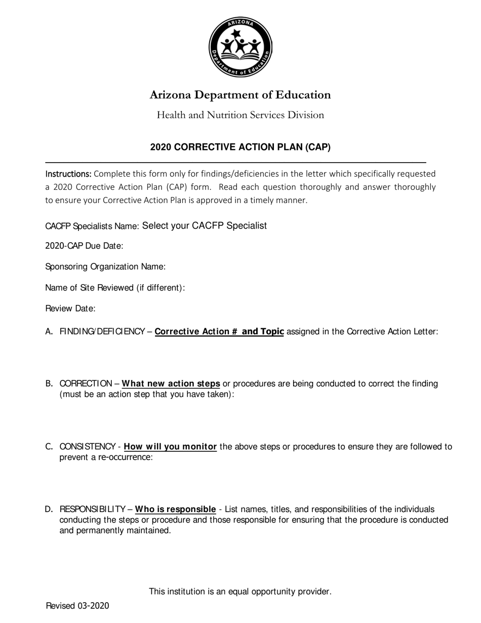 2020 Arizona Corrective Action Plan (CAP) - Fill Out, Sign Online and ...