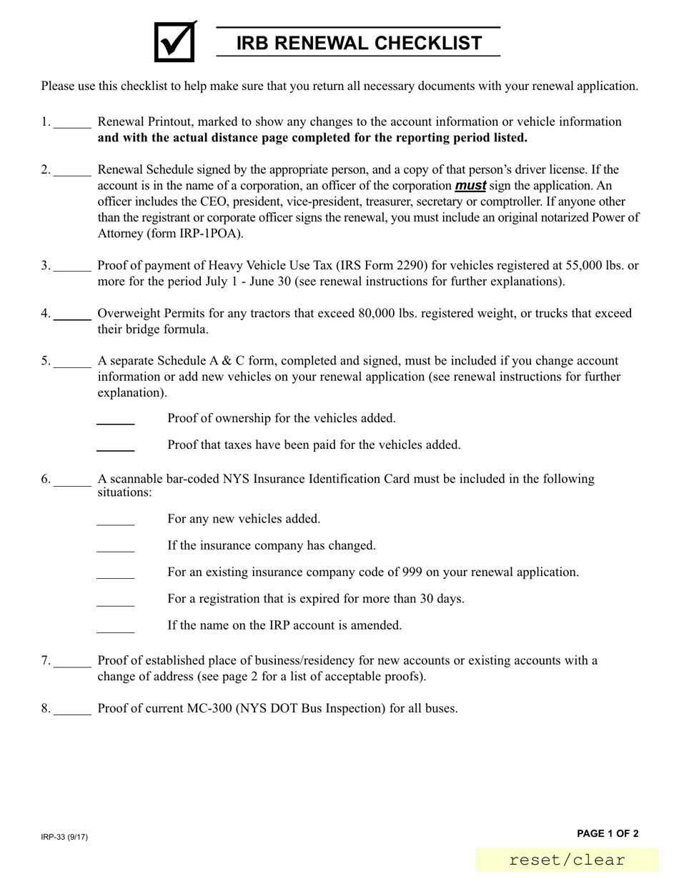 Form IRP-33 - Fill Out, Sign Online and Download Fillable PDF, New York ...