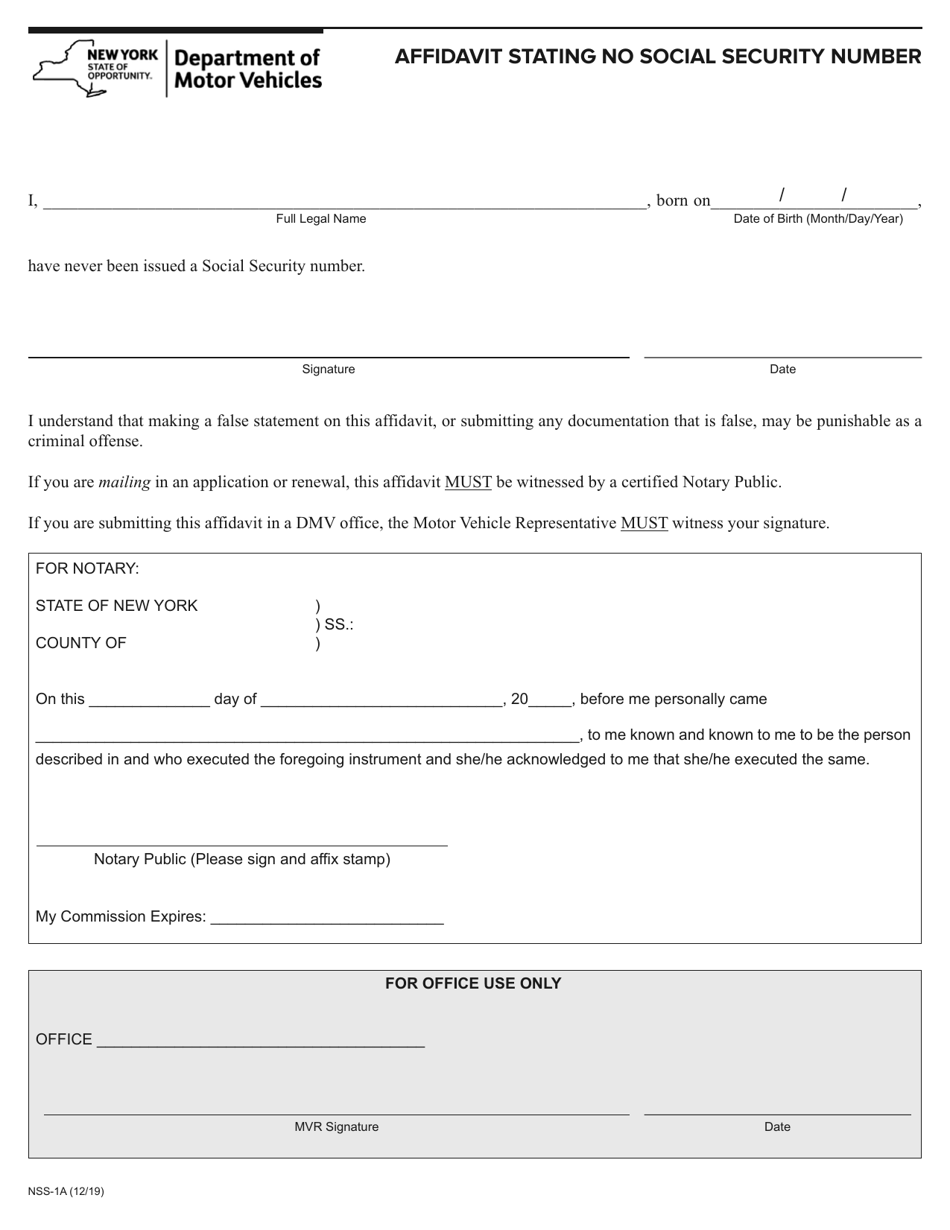 Form NSS-1A - Fill Out, Sign Online and Download Printable PDF, New ...