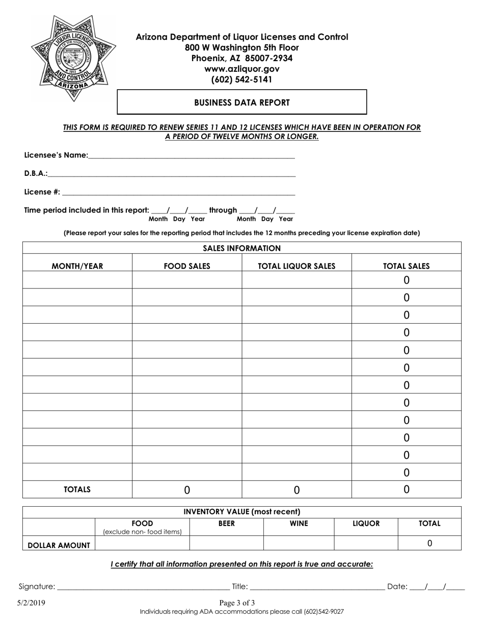 Arizona Business Data Report Download Fillable PDF | Templateroller