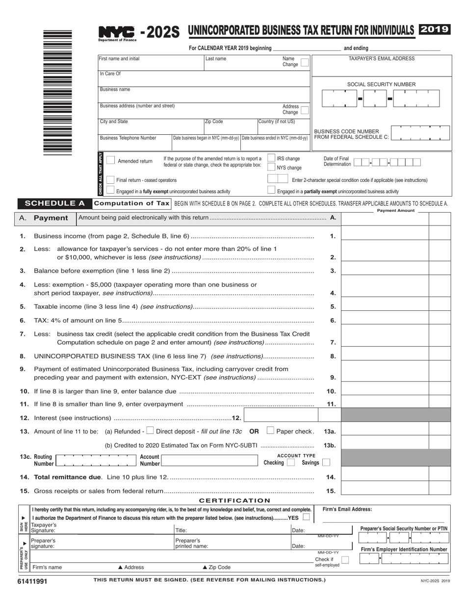 Form NYC-202S - 2019 - Fill Out, Sign Online and Download Printable PDF ...