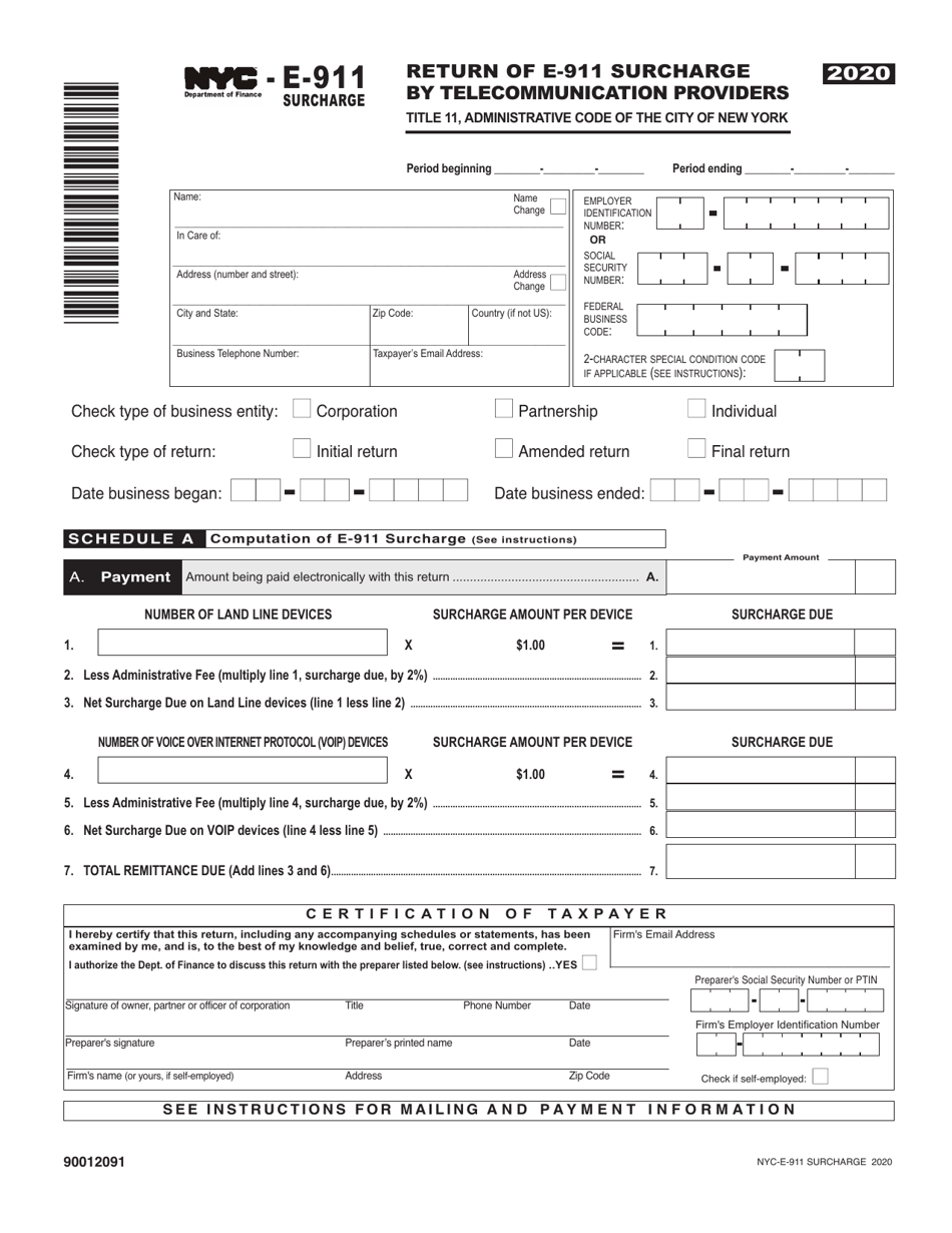 Form NYC-E-911 - 2020 - Fill Out, Sign Online and Download Printable ...