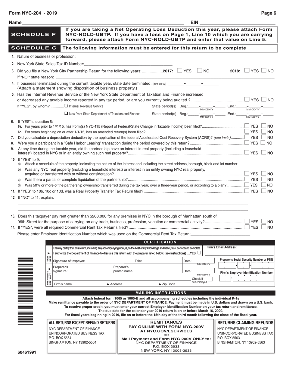 Form NYC-204 - 2019 - Fill Out, Sign Online and Download Printable PDF ...