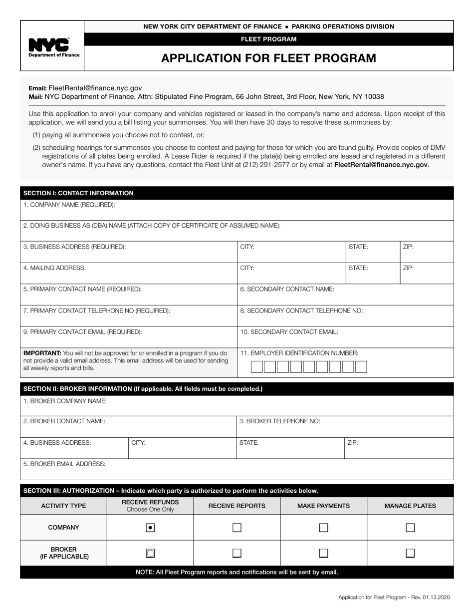 New York City Application for Fleet Program - Fill Out, Sign Online and ...
