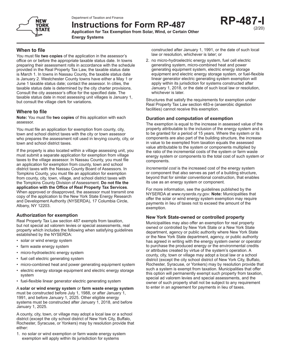 Download Instructions for Form RP-487 Application for Tax Exemption ...