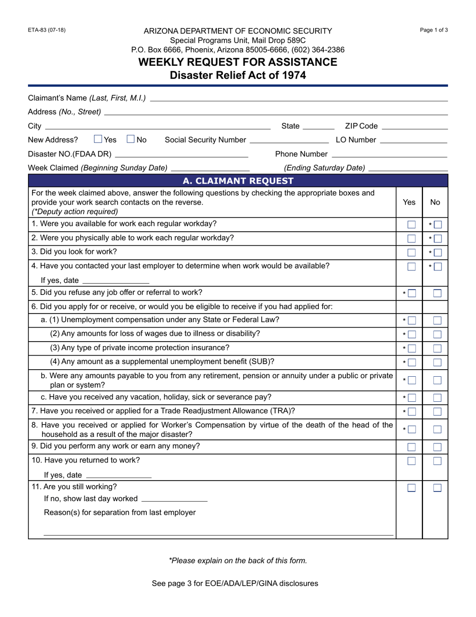 Form ETA-83 - Fill Out, Sign Online and Download Fillable PDF, Arizona ...