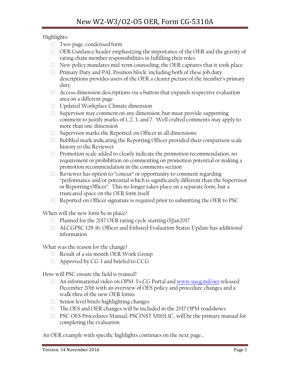 Download Instructions for Form CG-5310A Officer Evaluation Report (W2 ...