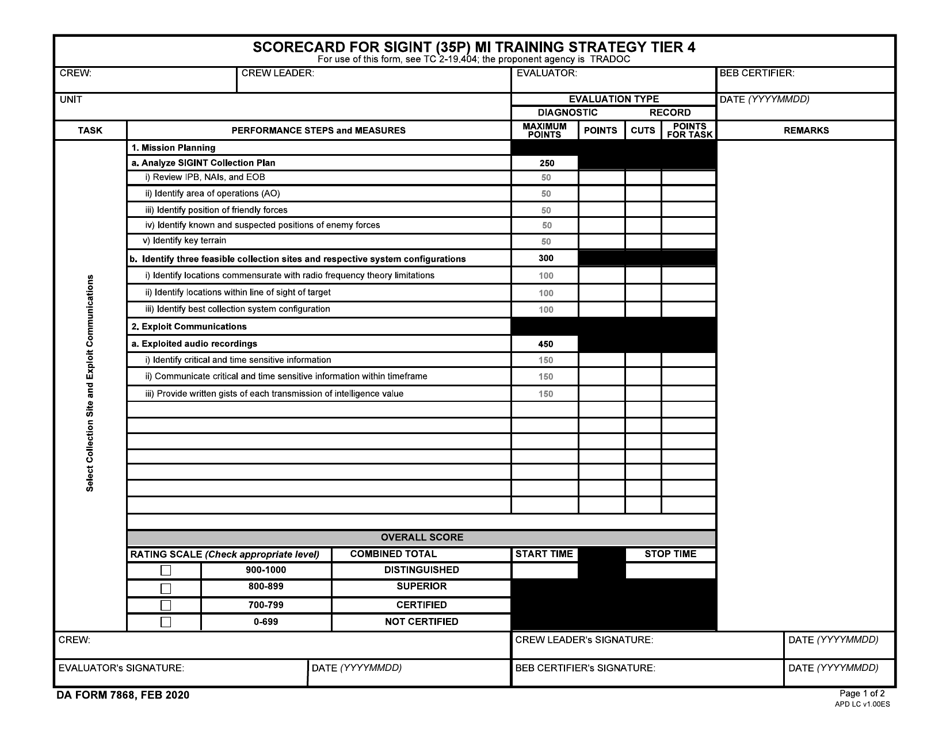DA Form 7868 - Fill Out, Sign Online and Download Fillable PDF ...