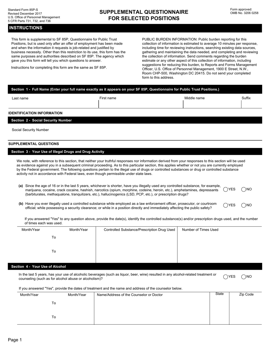 Form SF-85P-S - Fill Out, Sign Online and Download Fillable PDF ...