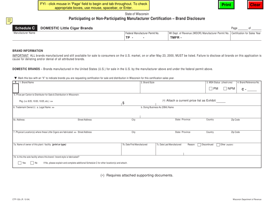 Form CTP-122C Schedule C - Fill Out, Sign Online and Download Fillable ...