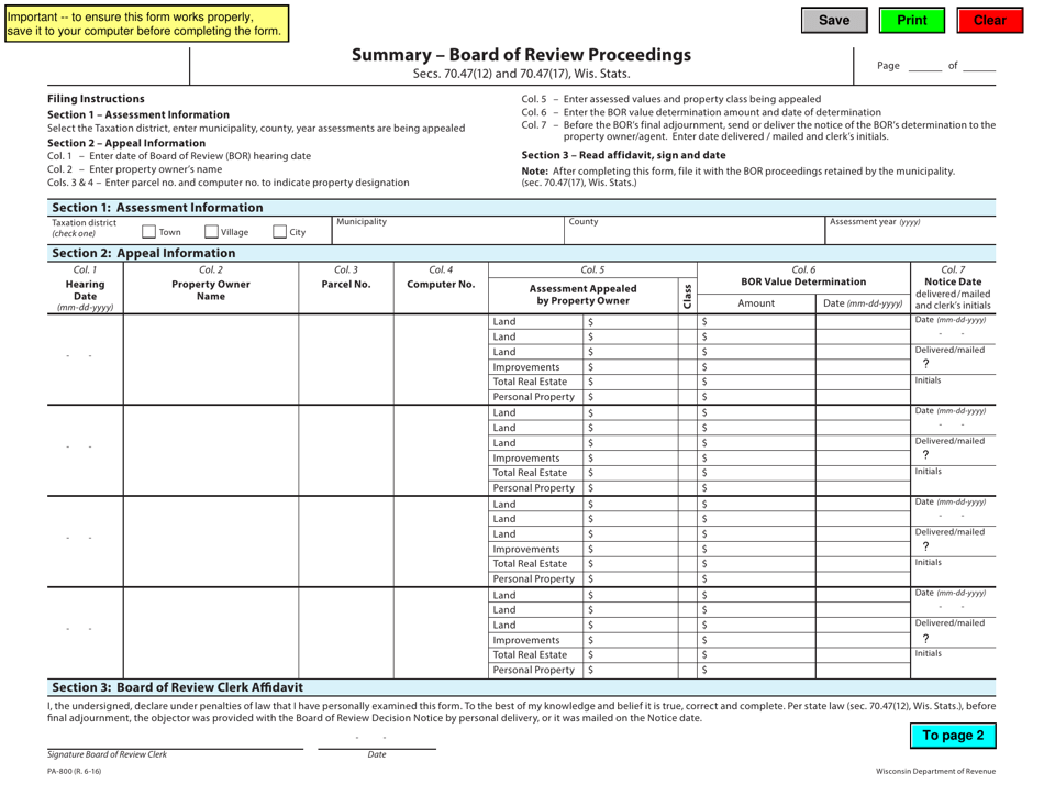 Form PA-800 - Fill Out, Sign Online and Download Fillable PDF ...