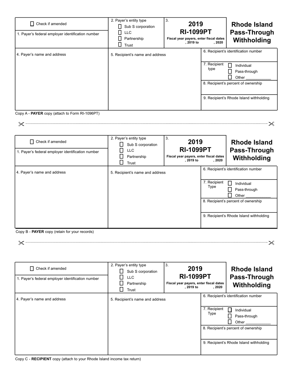 Form RI-1099PT - 2019 - Fill Out, Sign Online and Download Printable ...