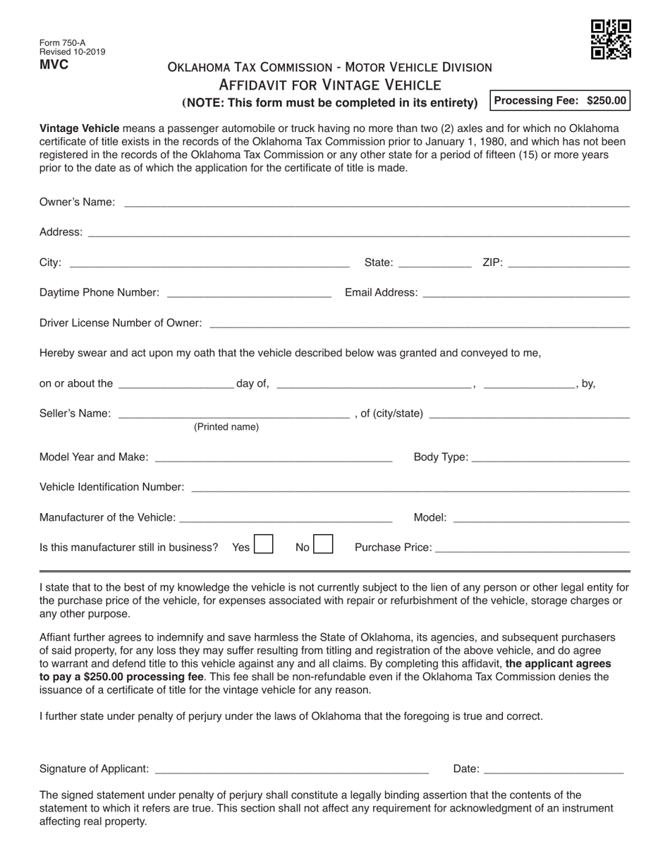 Form 750-A - Fill Out, Sign Online and Download Fillable PDF, Oklahoma ...