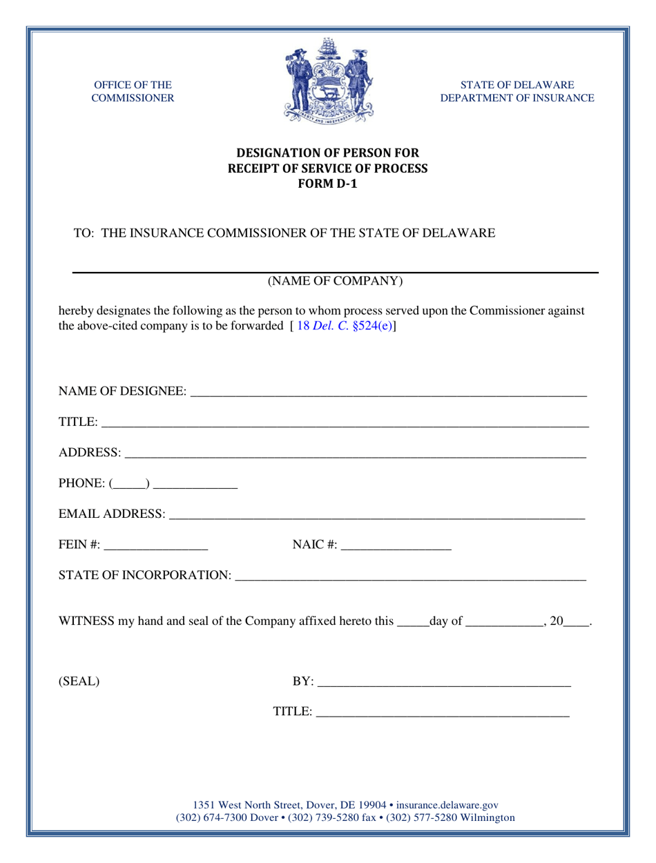 Form D-1 - Fill Out, Sign Online and Download Fillable PDF, Delaware ...