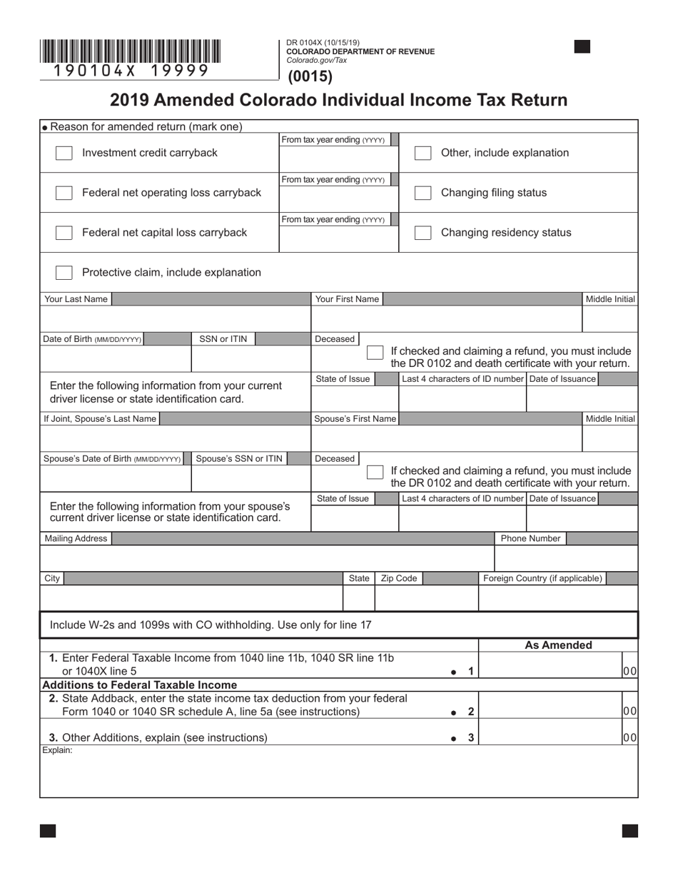 Form DR0104X - 2019 - Fill Out, Sign Online and Download Fillable PDF ...