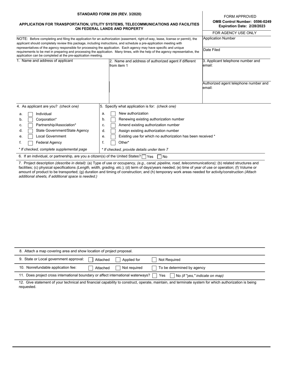 Form SF-299 Download Fillable PDF or Fill Online Application for ...