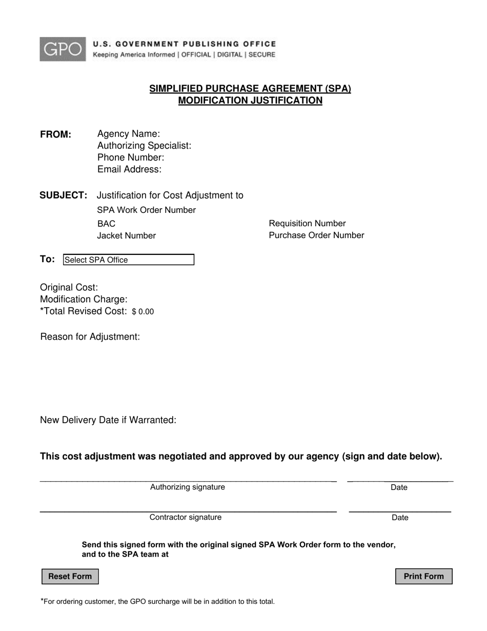 Simplified Purchase Agreement (SPA) Modification Justification - Fill ...
