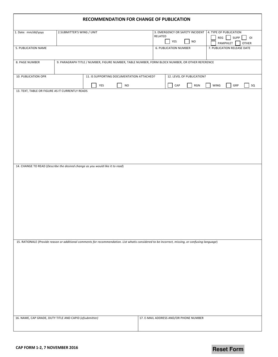 CAP Form 1-2 Download Fillable PDF or Fill Online Recommendation for ...