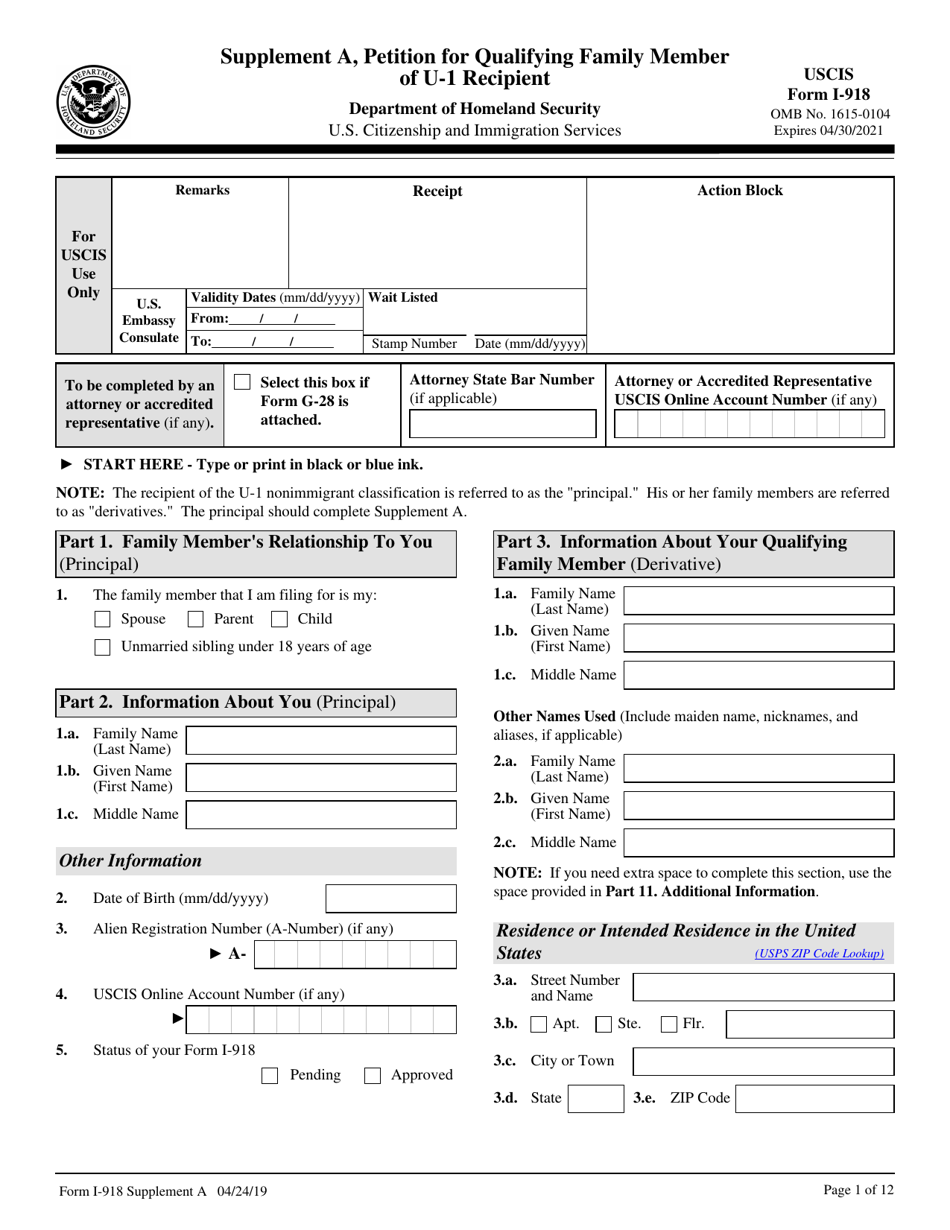 USCIS Form I-918 Supplement A - Fill Out, Sign Online and Download ...