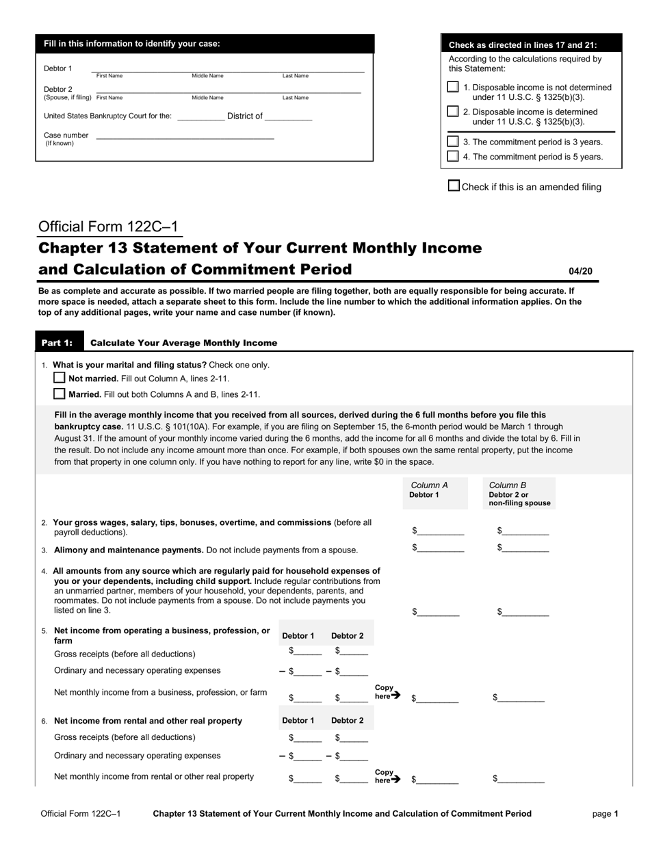 Official Form 122C-1 Download Fillable PDF or Fill Online Chapter 13 ...