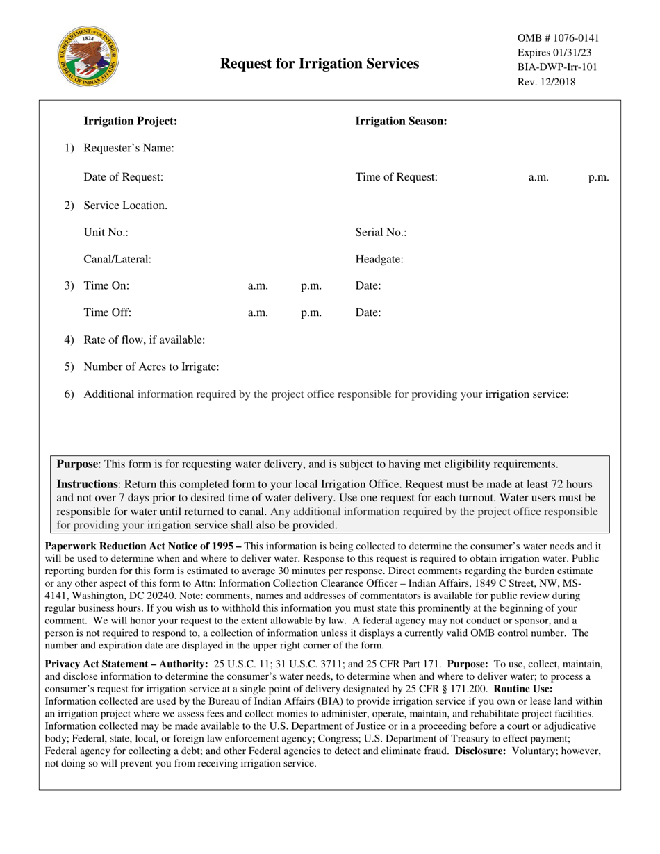 Form BIA-DWP-Irr-101 - Fill Out, Sign Online and Download Printable PDF ...