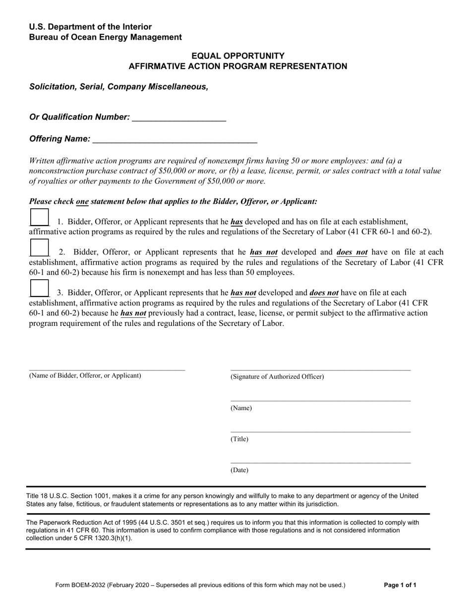 Form BOEM-2032 Download Fillable PDF or Fill Online Equal Opportunity Affirmative Action Program ...