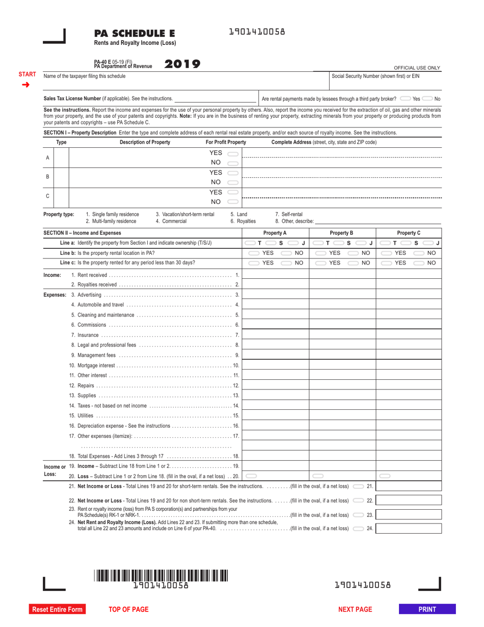 Form PA-40 Schedule E - 2019 - Fill Out, Sign Online and Download ...