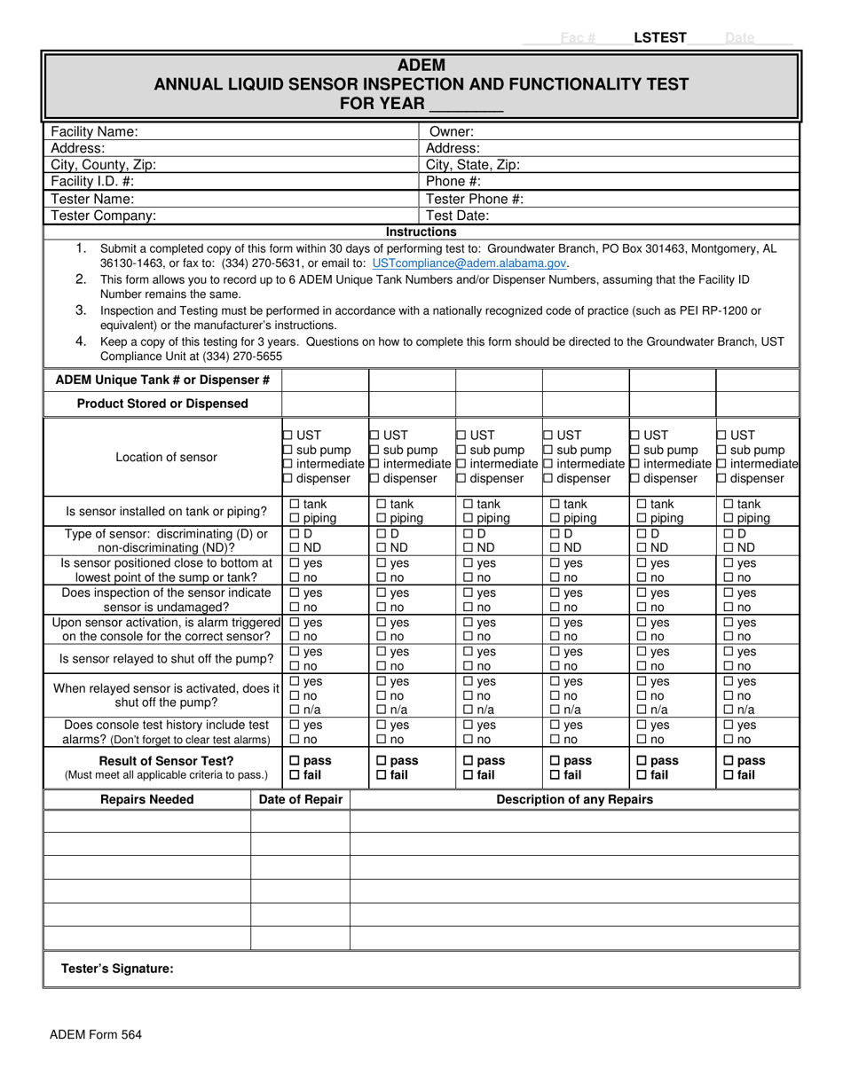ADEM Form 564 - Fill Out, Sign Online and Download Printable PDF ...