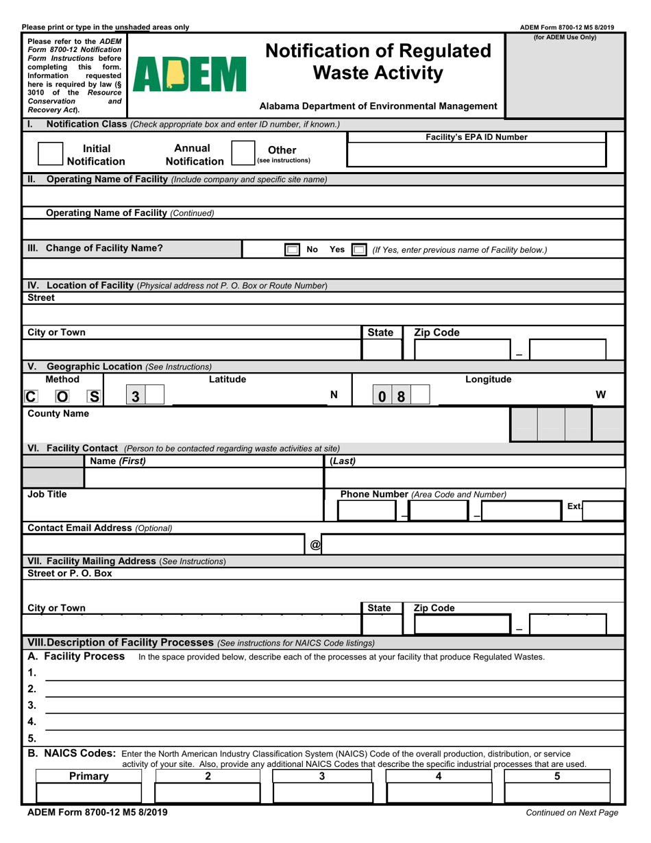 ADEM Form 8700-12 - Fill Out, Sign Online and Download Fillable PDF ...