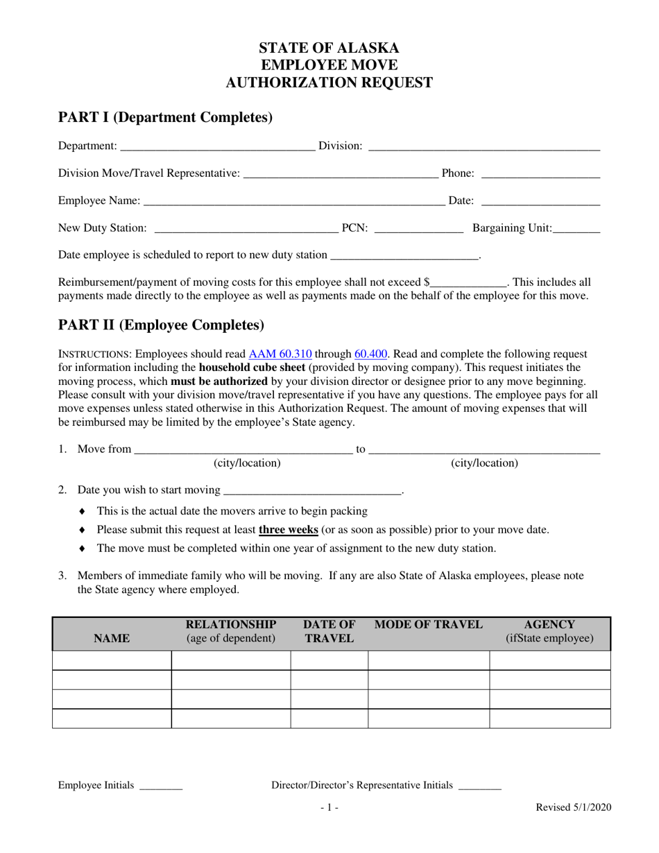 Alaska Employee Move Authorization Request - Fill Out, Sign Online and ...