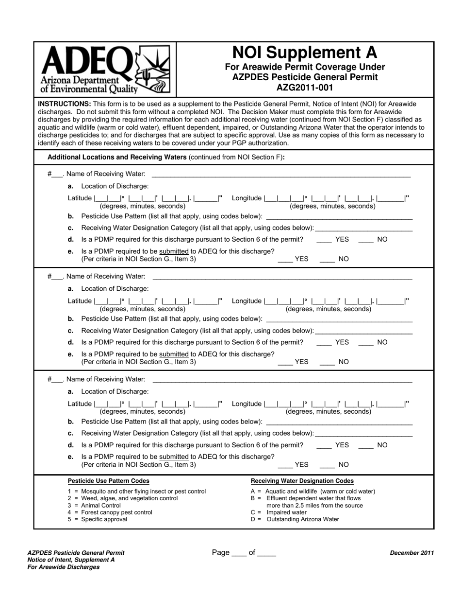Arizona Notice of Intent for Areawide Permit Coverage Under AZPDES Pesticide General Permit ...