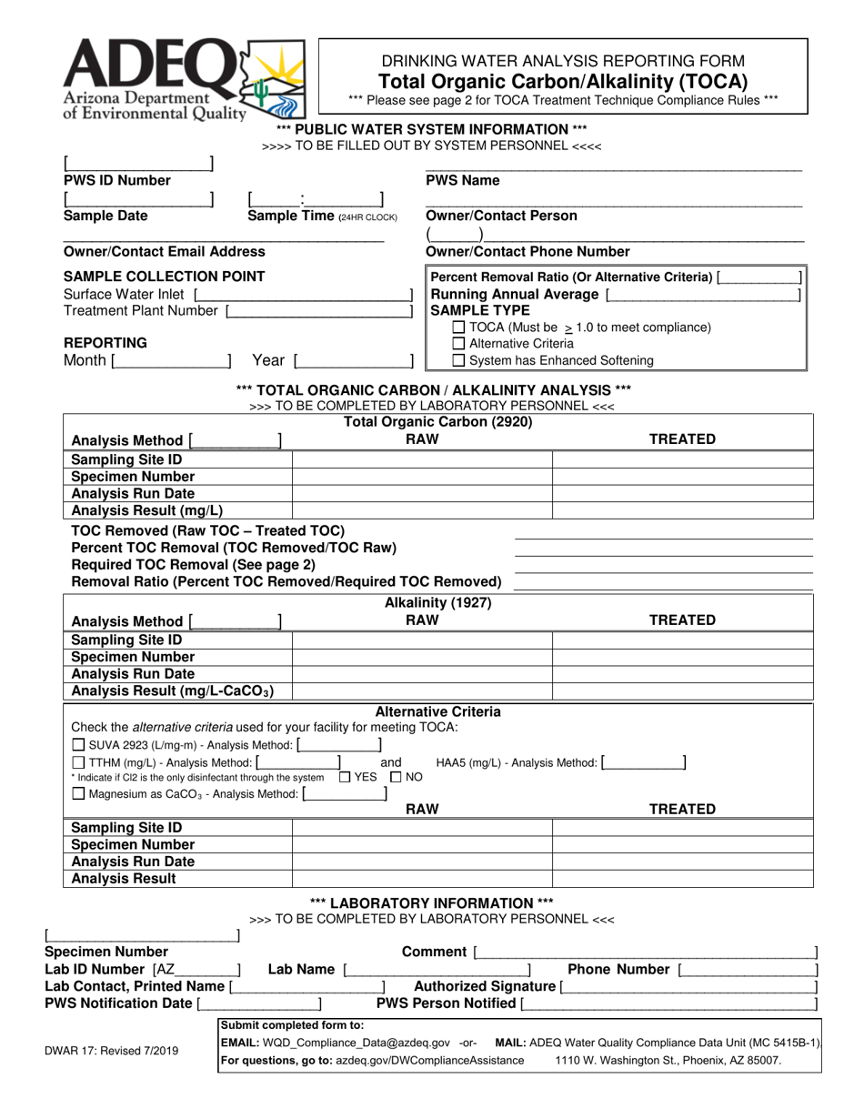 Form DWAR17 - Fill Out, Sign Online and Download Fillable PDF, Arizona ...