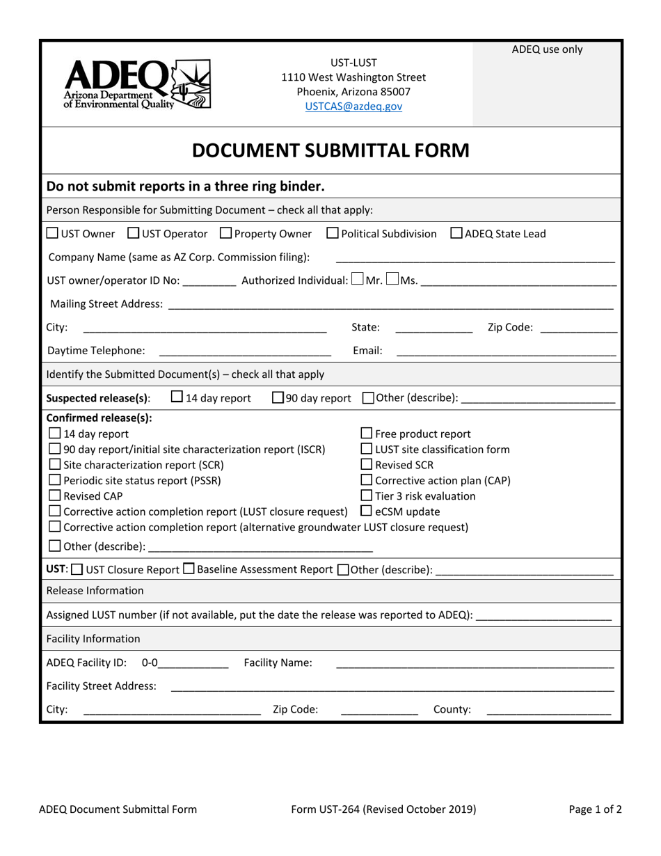 Form UST-264 - Fill Out, Sign Online and Download Fillable PDF, Arizona ...