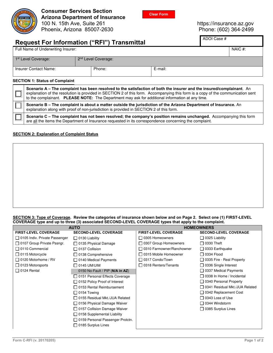 Form C-RFI - Fill Out, Sign Online and Download Fillable PDF, Arizona ...