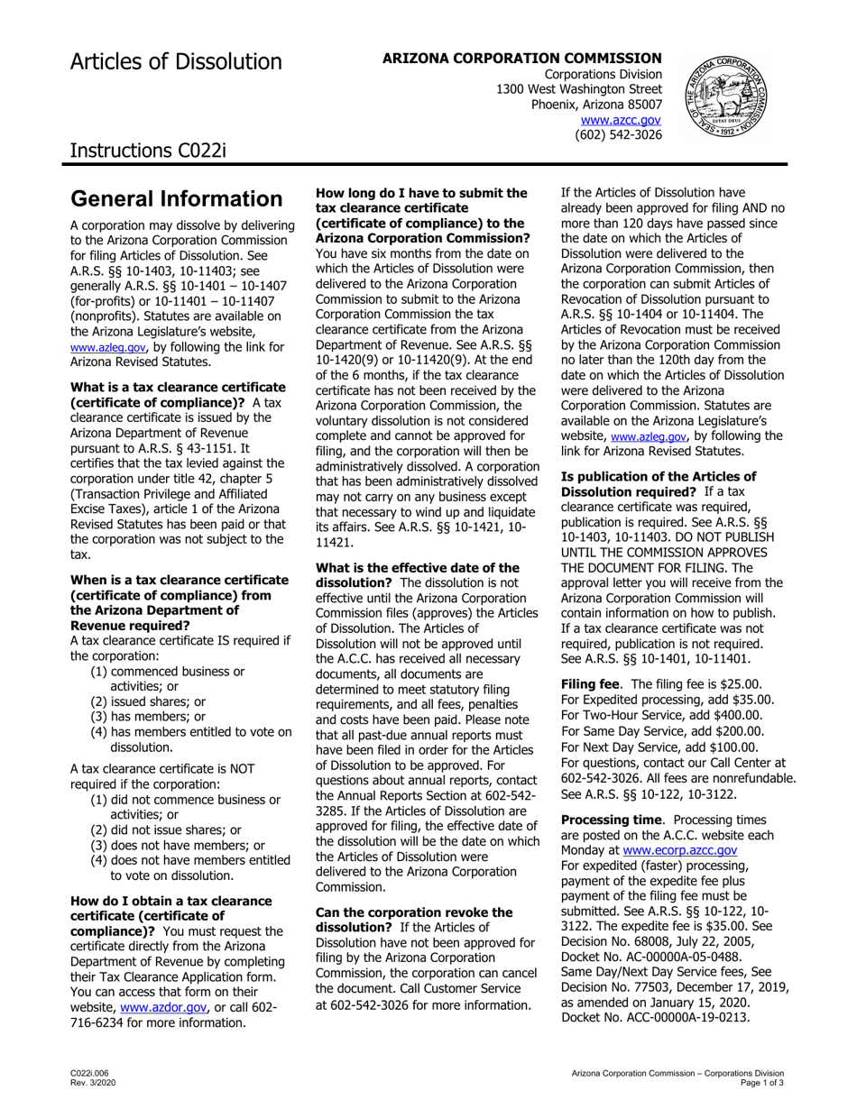 Download Instructions for Form C022.004 Articles of Dissolution PDF ...